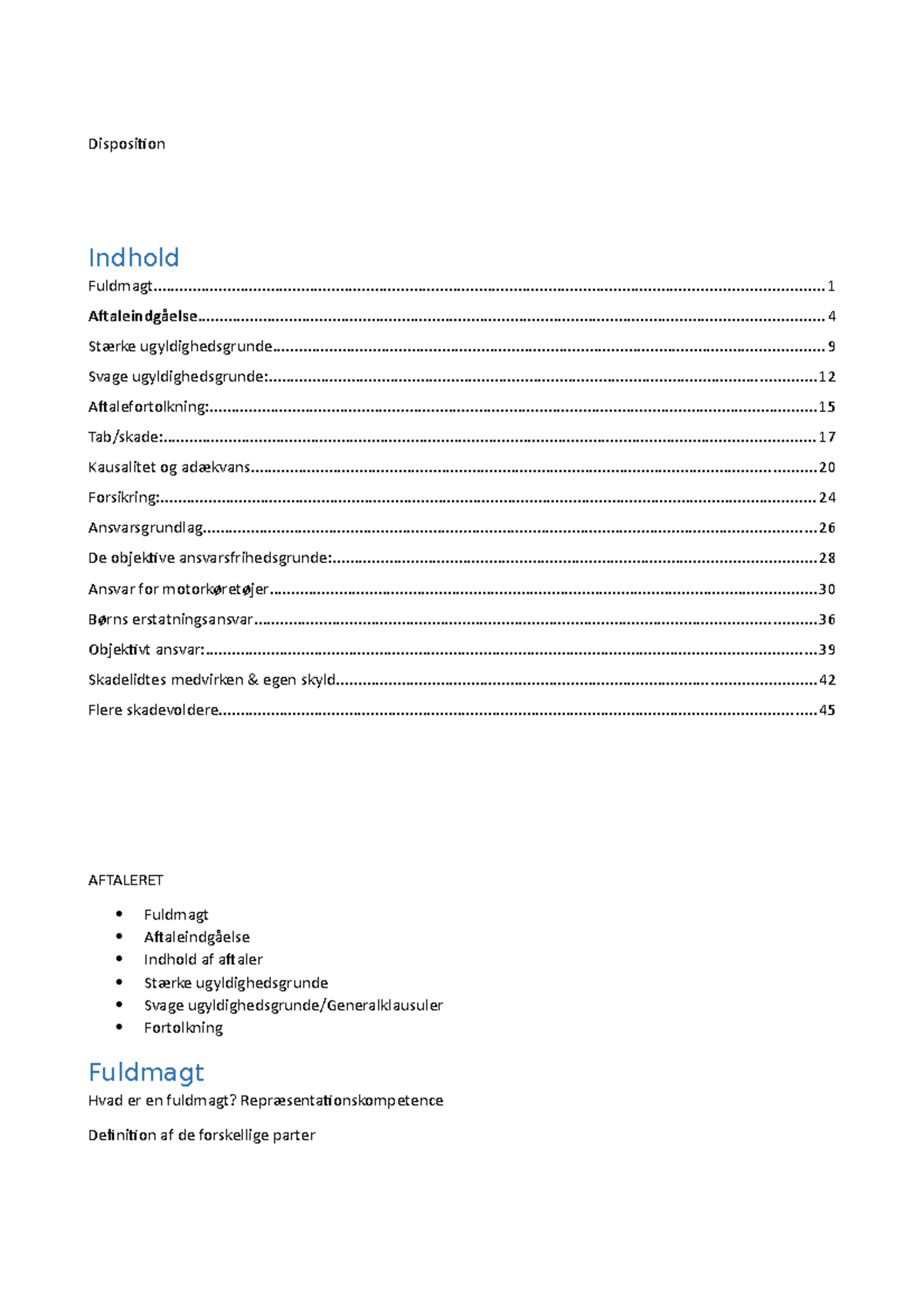 Dispositio i formueret 1 - Disposition Indhold - StuDocu
