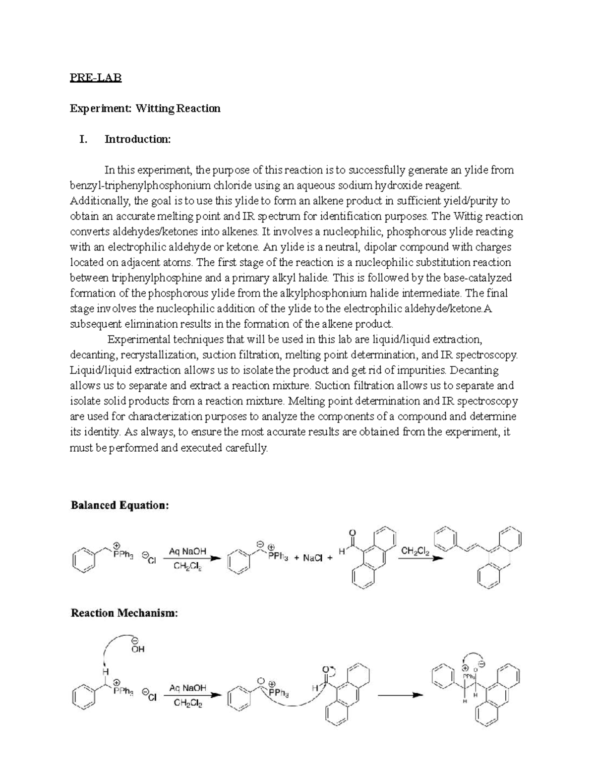 CHEM2212L Experiment 8 Prelab - PRE-LAB Experiment: Witting Reaction I ...