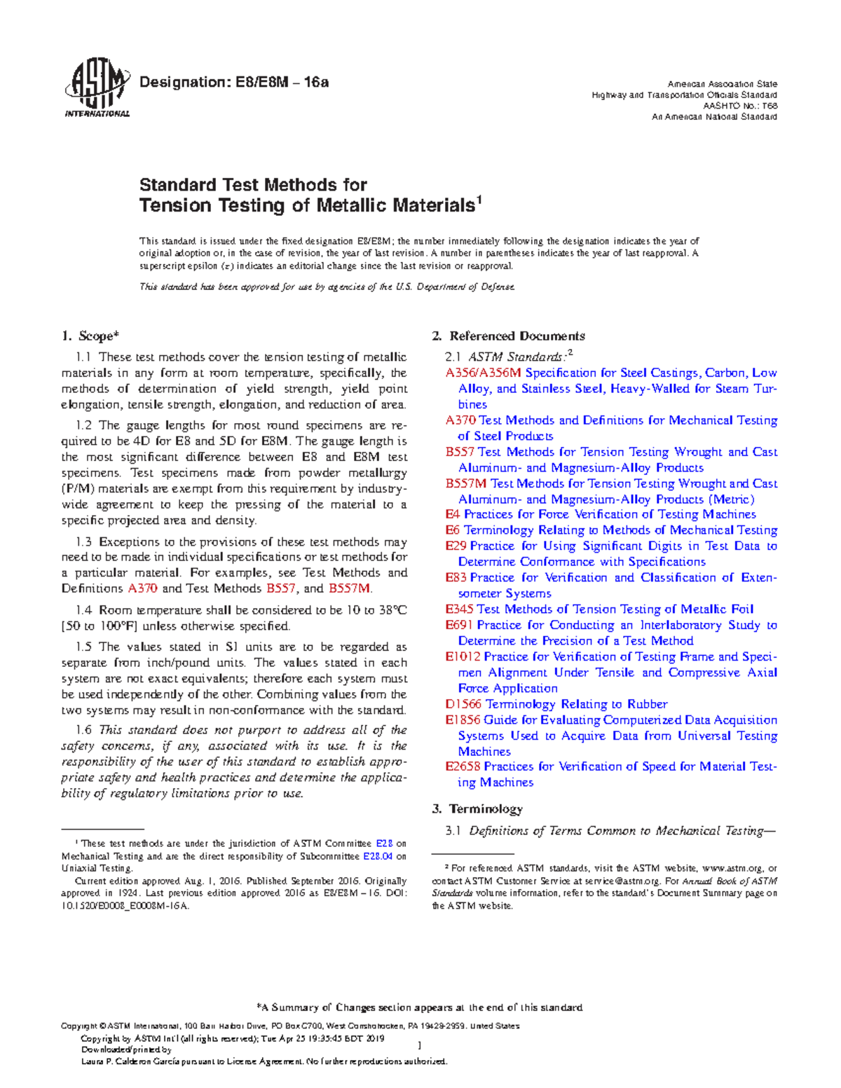 ASTM E8 - Norma para pruebas de tracción - Designation: E8/E8M−16a ...