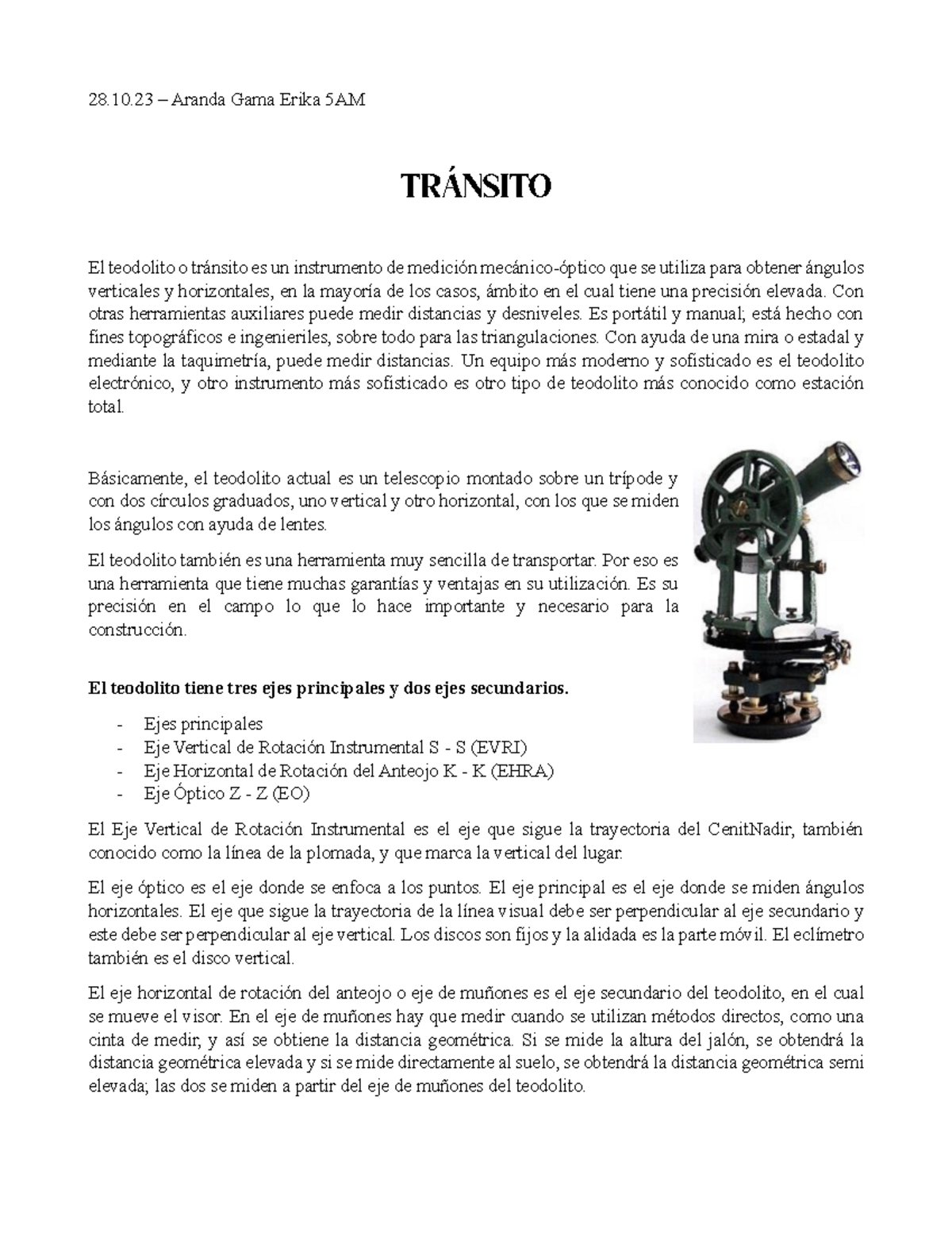 Tránsito de topografía - 28.10 – Aranda Gama Erika 5AM El teodolito o ...