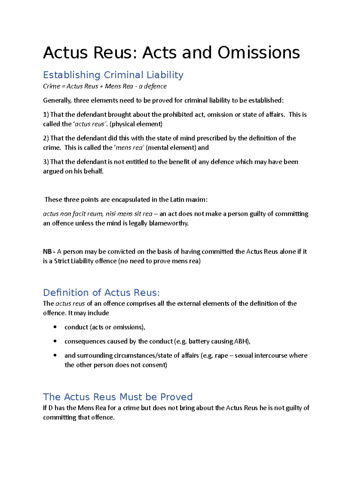 2. Actus Reus and Omissions - Actus Reus: Acts and Omissions ...