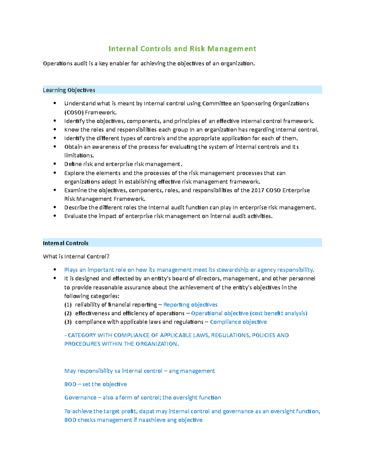 Internal Controls and Risk Management - Internal Controls and Risk ...