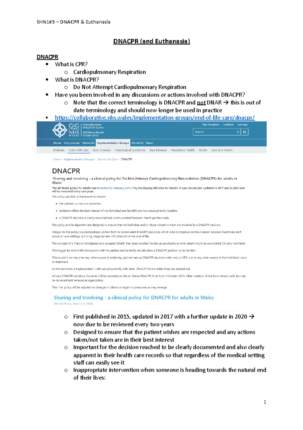 DNACPR and Euthanasia: Understanding CPR and DNACPR - Studocu