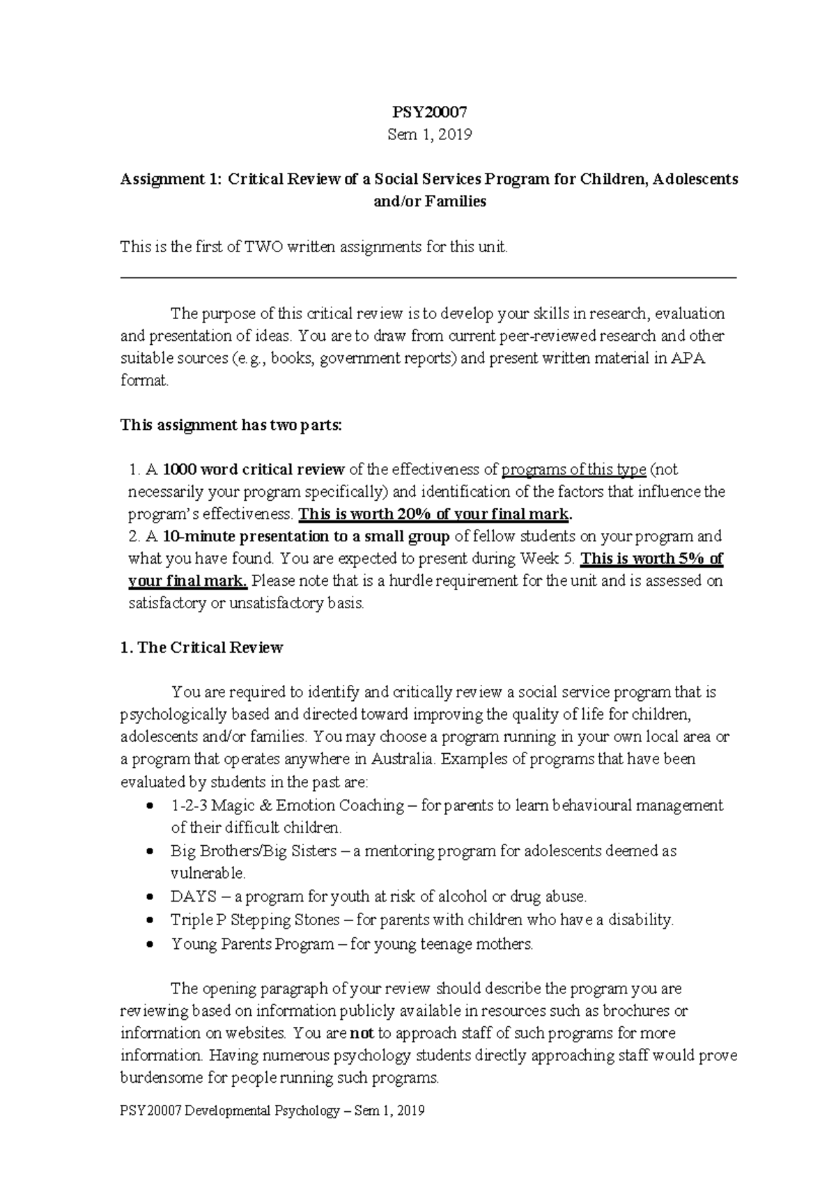 PSY2000 7 Assignment 1 Sem 1 2019 - PSY20007 Sem 1, 2019 Assignment 1 ...