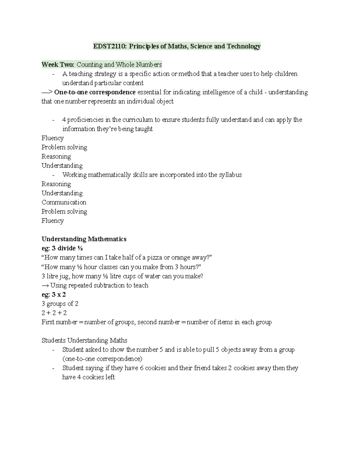 Principles of Maths, Science and Technology Tutorial Notes - EDST2110 ...