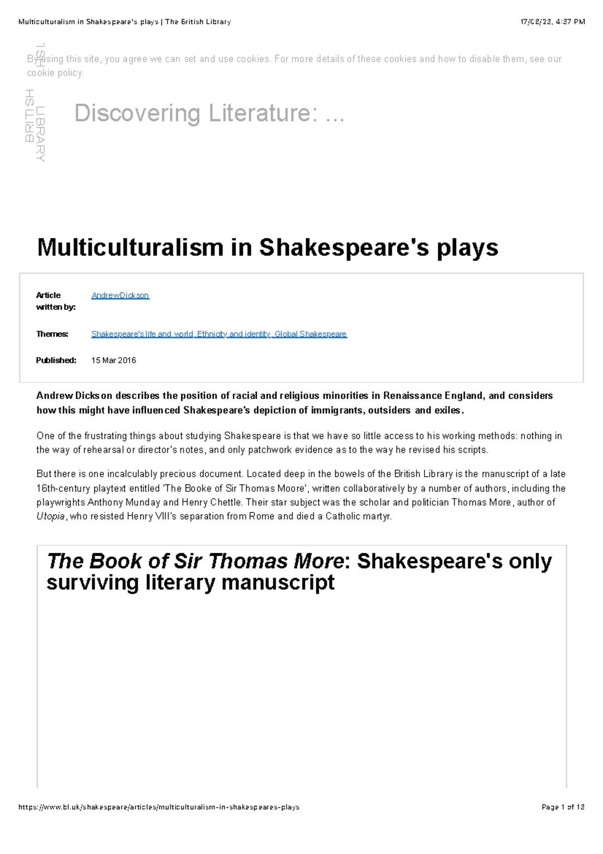 Multiculturalism in Shakespeare's plays The British Library - For more ...