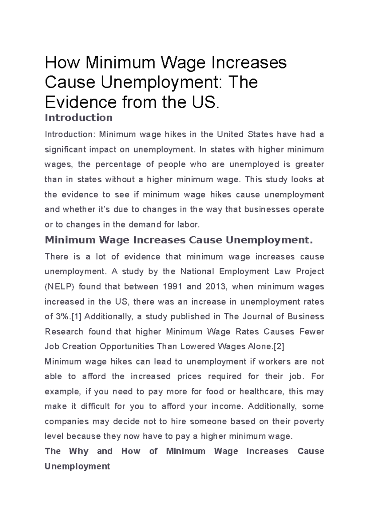 How Minimum Wage Increases Cause Unemployment The Evidence from the US ...