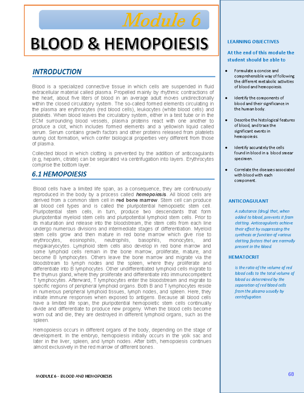 Humhst 1 Module 6 - Human Histology with Pathophysiology Notes ...