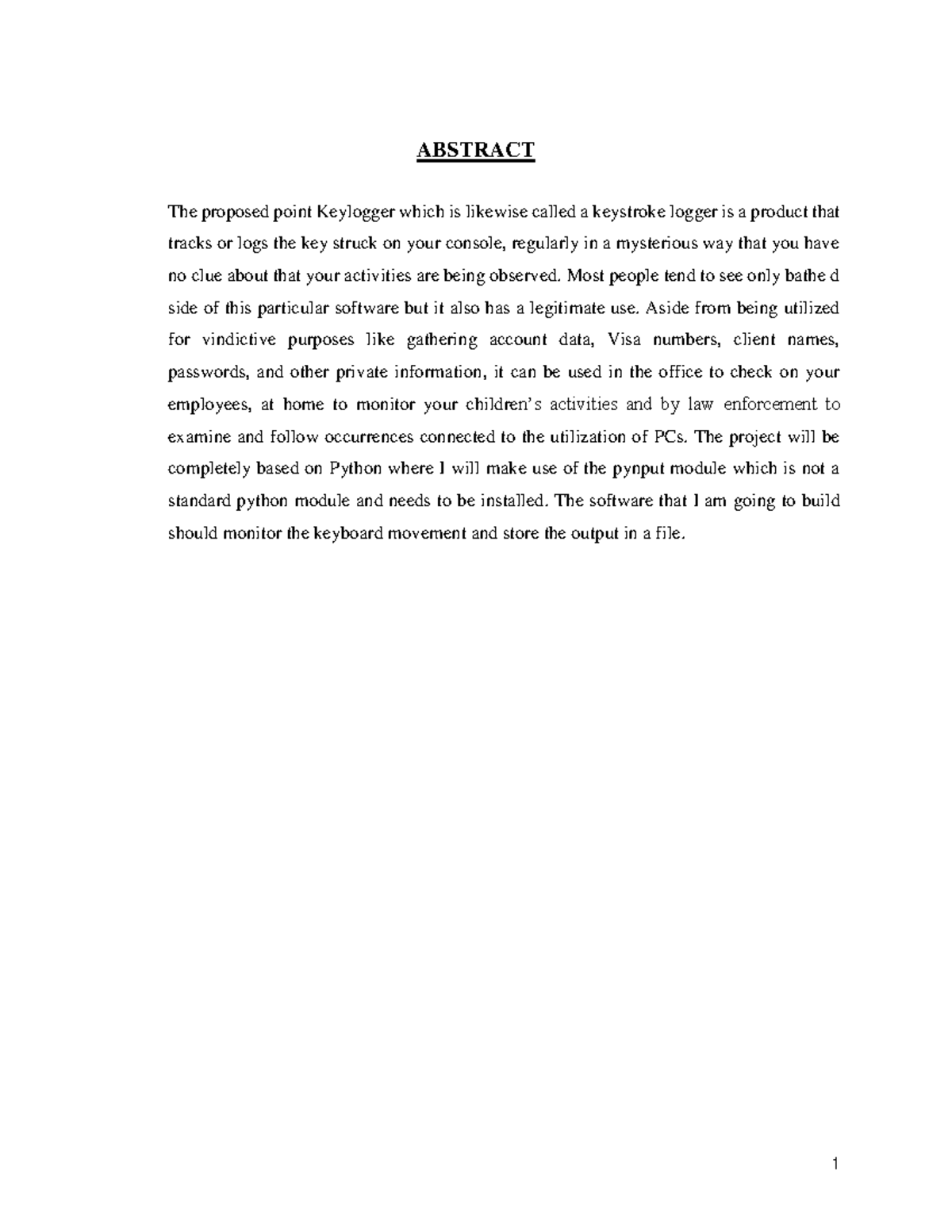 Report front pages - ABSTRACT The proposed point Keylogger which is ...