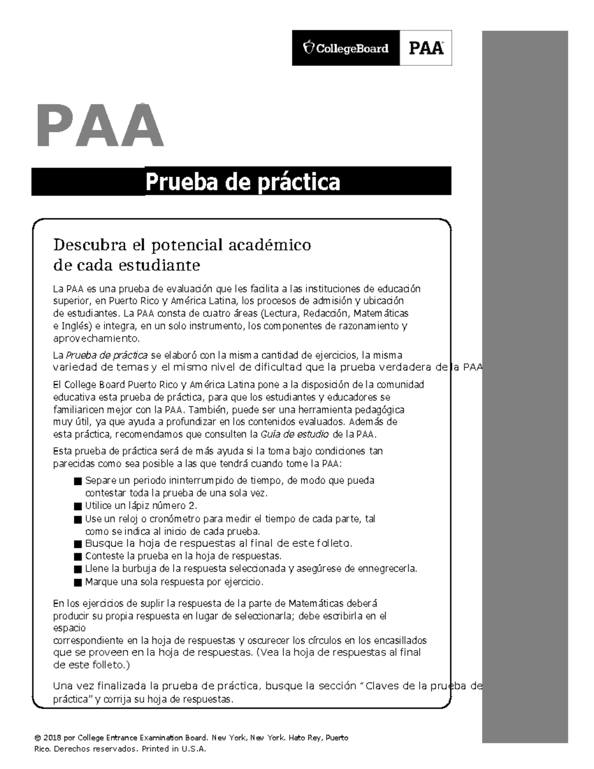 La prueba de práctica de la PAA - PAA Prueba de práctica Descubra el ...