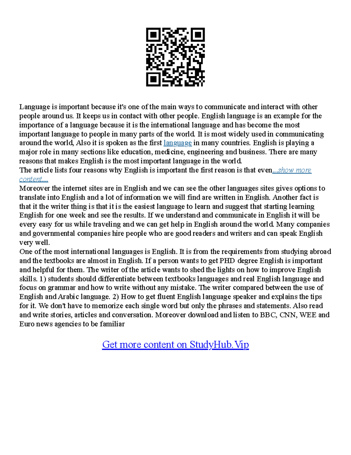 English Language Essays - Language is important because it's one of the ...