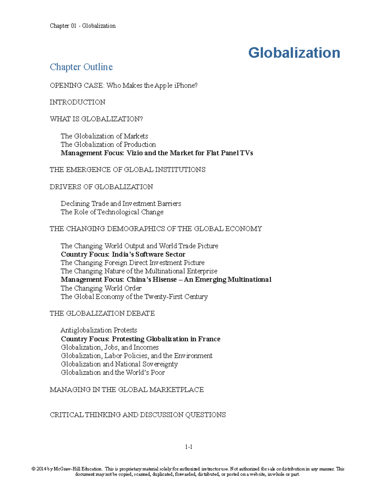 Chapter 1 Summary - Globalization Chapter Outline OPENING CASE: Who ...
