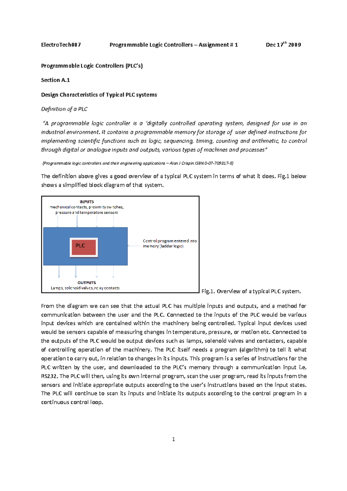 Pdfcoffee - Programmable Logic Controllers (PLC’s) Section A. Design Characteristics of Typical ...