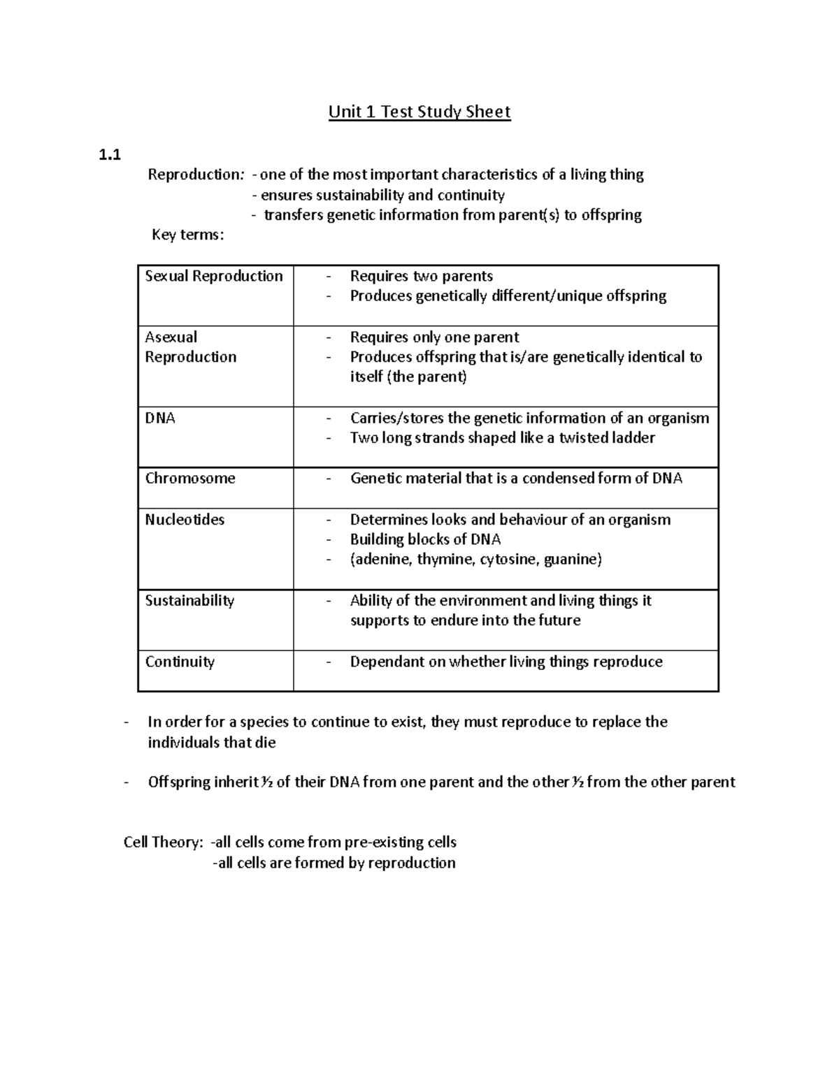 Science - Unit 1 Test Study Sheet - Unit 1 Test Study Sheet 1 ...