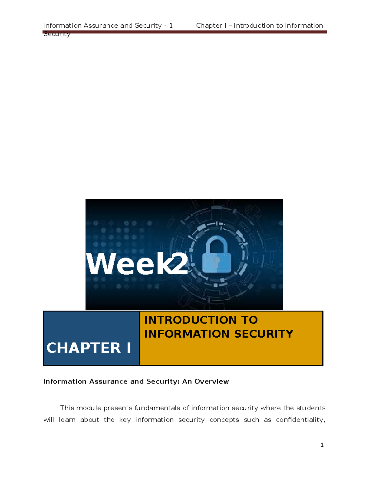 Chapter-I - Security CHAPTER I INTRODUCTION TO INFORMATION SECURITY ...