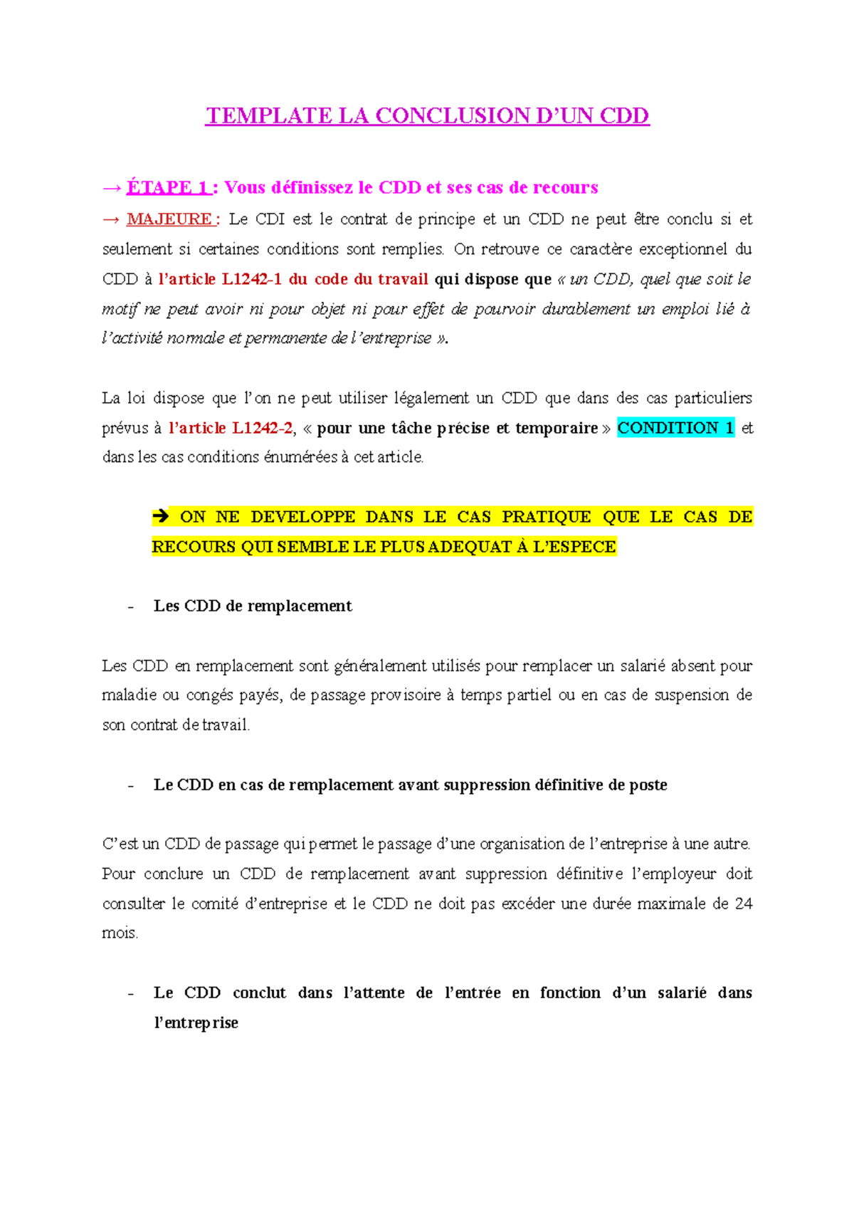 Template la conclusion d'un CDD - TEMPLATE LA CONCLUSION D’UN CDD → ...