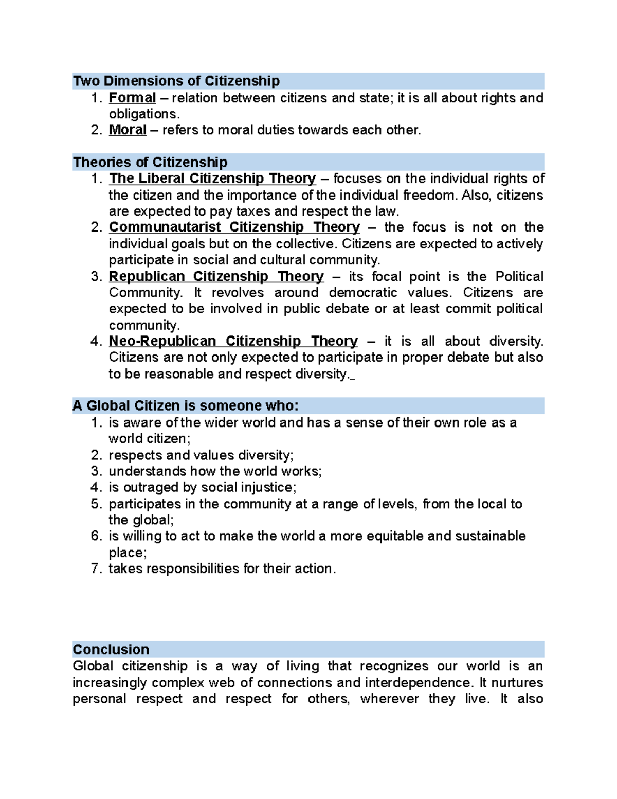 Two Dimensions of Citizenship - Formal – relation between citizens and ...