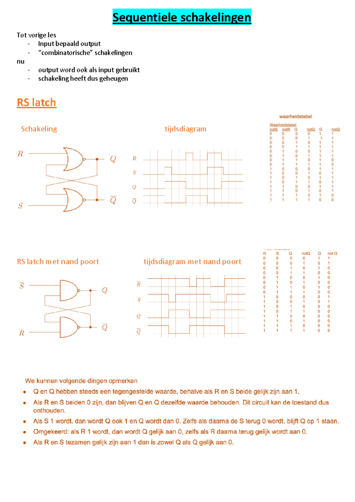 Samenvatting - sequentiele schakelingen - Sequentiele schakelingen Tot vorige les Input bepaald ...