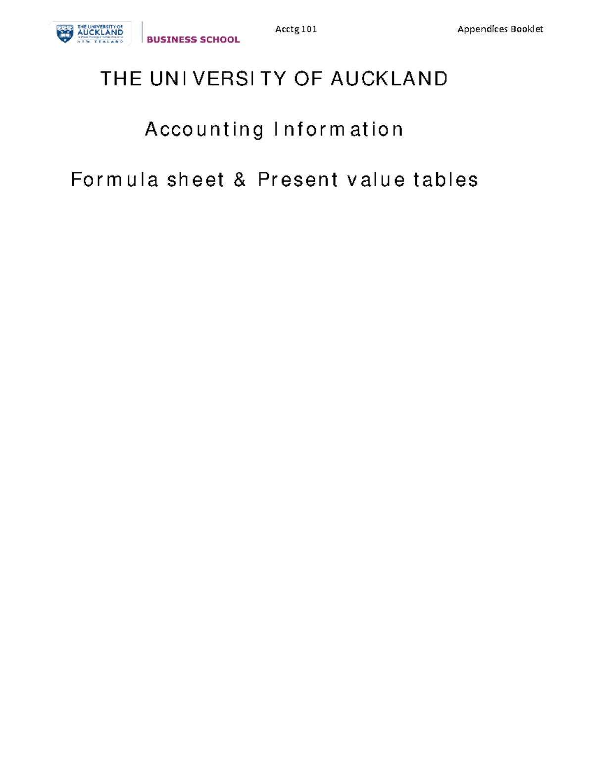 Formulae Sheet Warning Tt Undefined Function 32 Acctg 101 Appendices Booklet Th E U N I V