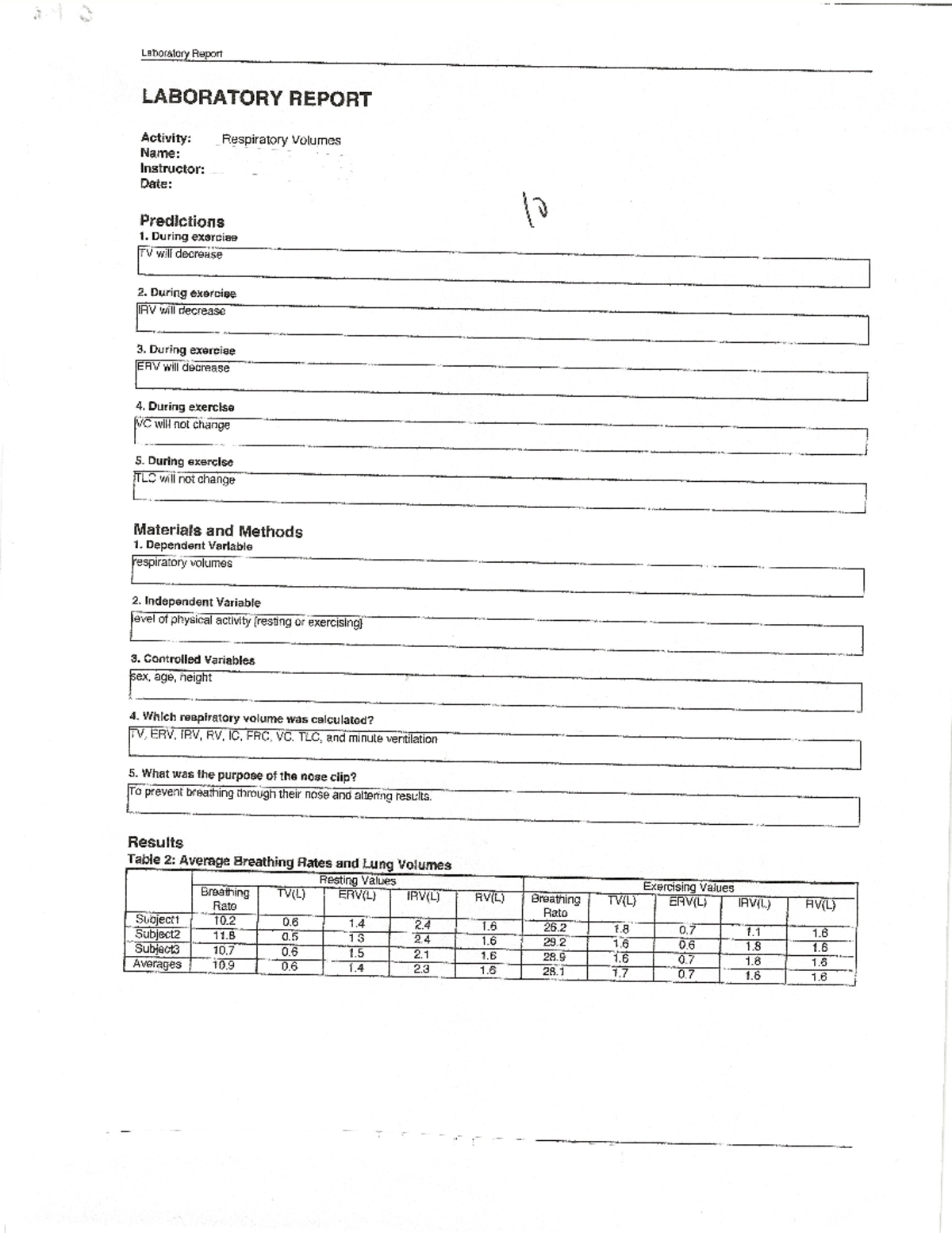 Lab Report - Laboratory Report LABORATORY REPORT Activity: Respiratory ...