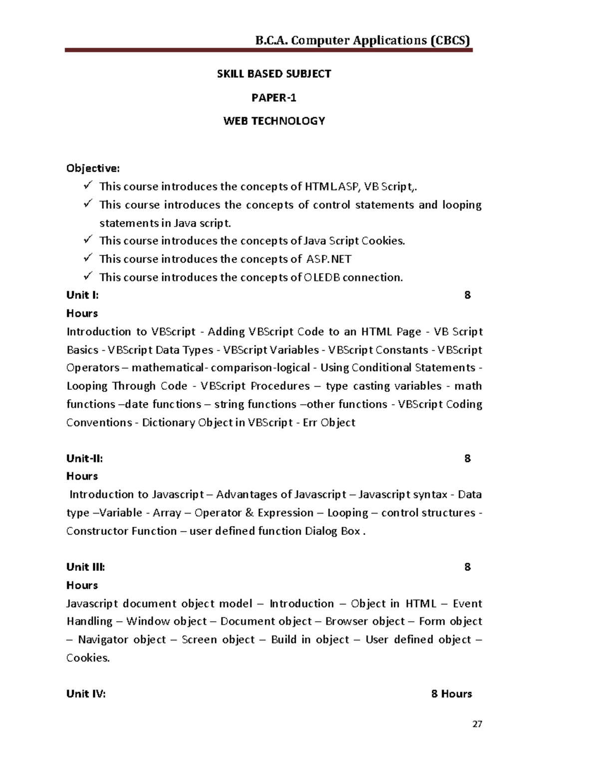 Web technology BCA - B.C. Computer Applications (CBCS) 27 SKILL BASED ...