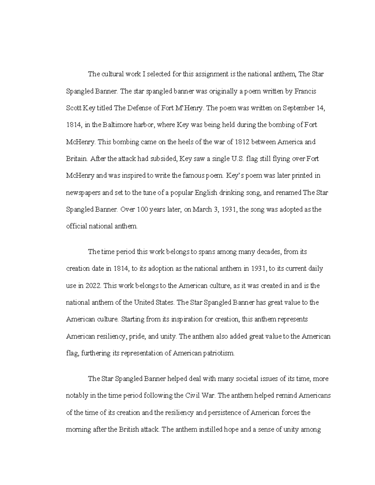 HUM 100 cultural work selection - The cultural work I selected for this ...