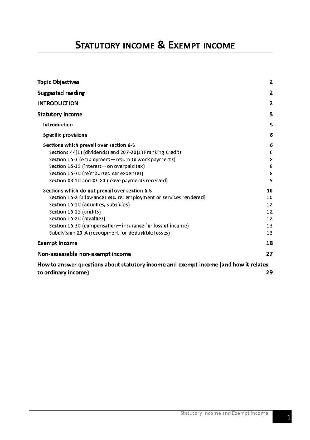 Topic 3 Statutory and Exempt Income Notes 2023 UO - Statutory Income ...