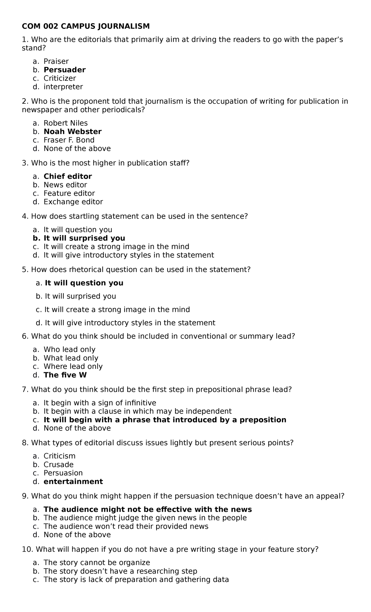 COM-002 Campus Journalism - COM 002 CAMPUS JOURNALISM Who are the ...