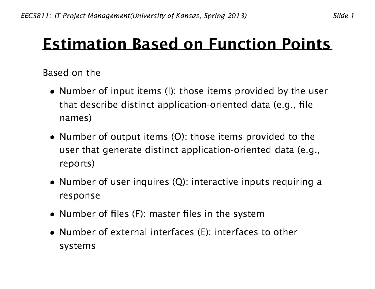 Fpa-cocomo - lecture notes of fpa cocomo - Estimation Based on Function ...