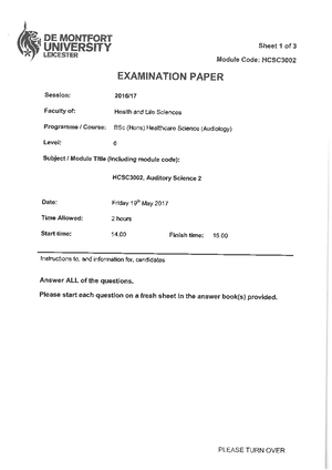 Example HCSC3002 exam - Example exam paper: HCSC Exam format: In person ...
