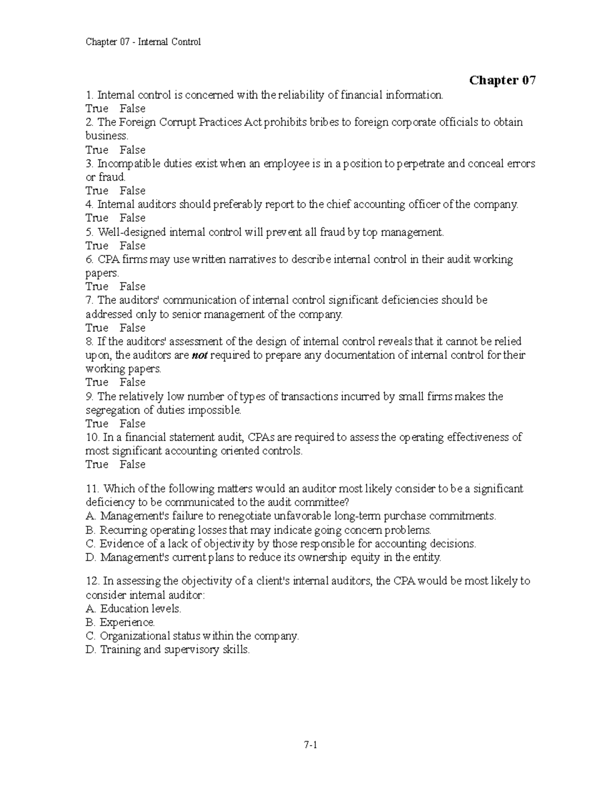 Chapter 7 internal control - Chapter 07 Internal control is concerned ...
