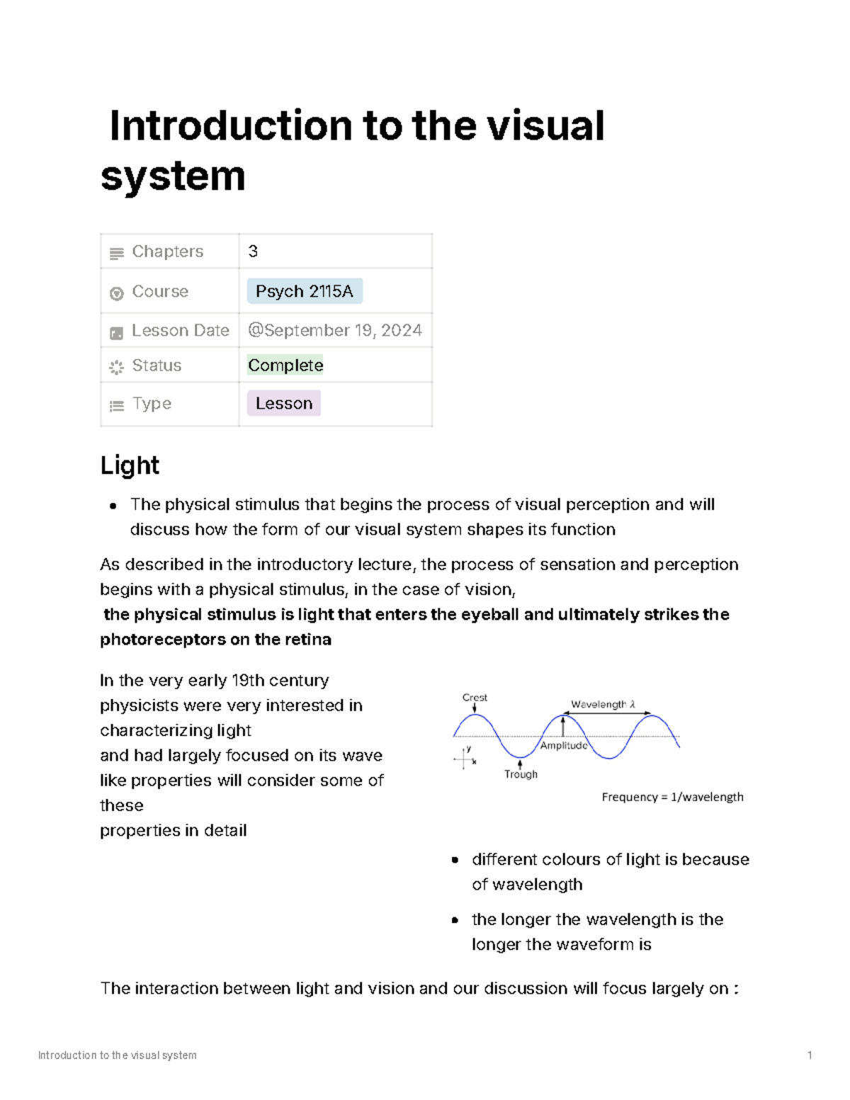 Week 2 - week 2 detailed lecture notes - Introduction to the visual ...