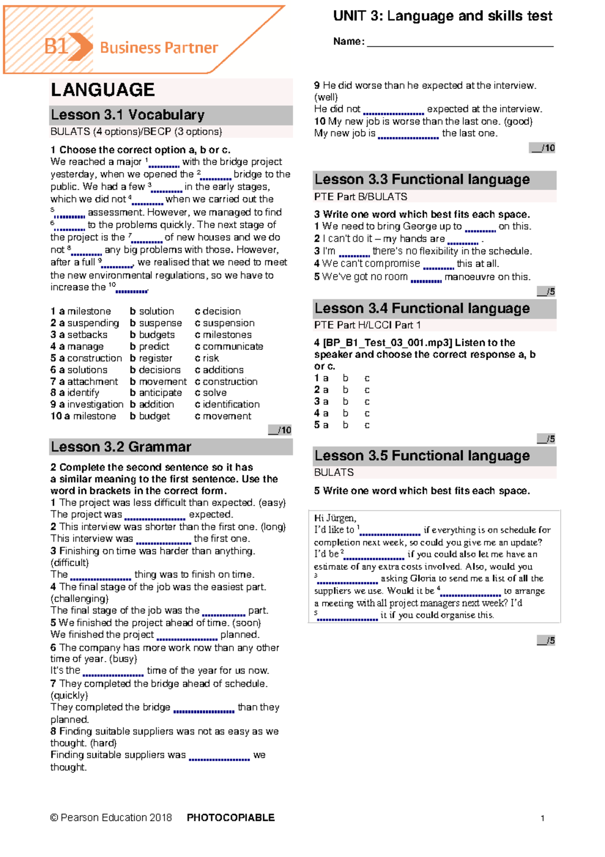 Unit Tests - Business Partner B1 - © Pearson Education 2018 ...