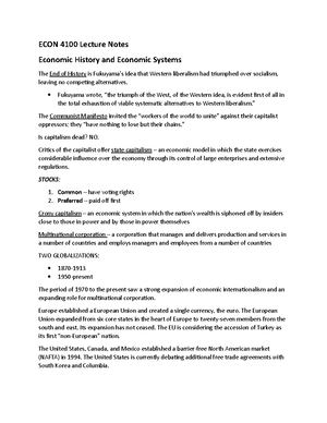 ECON 4100 Lecture Notes - ECON 4100 Lecture Notes The Global Economy ...