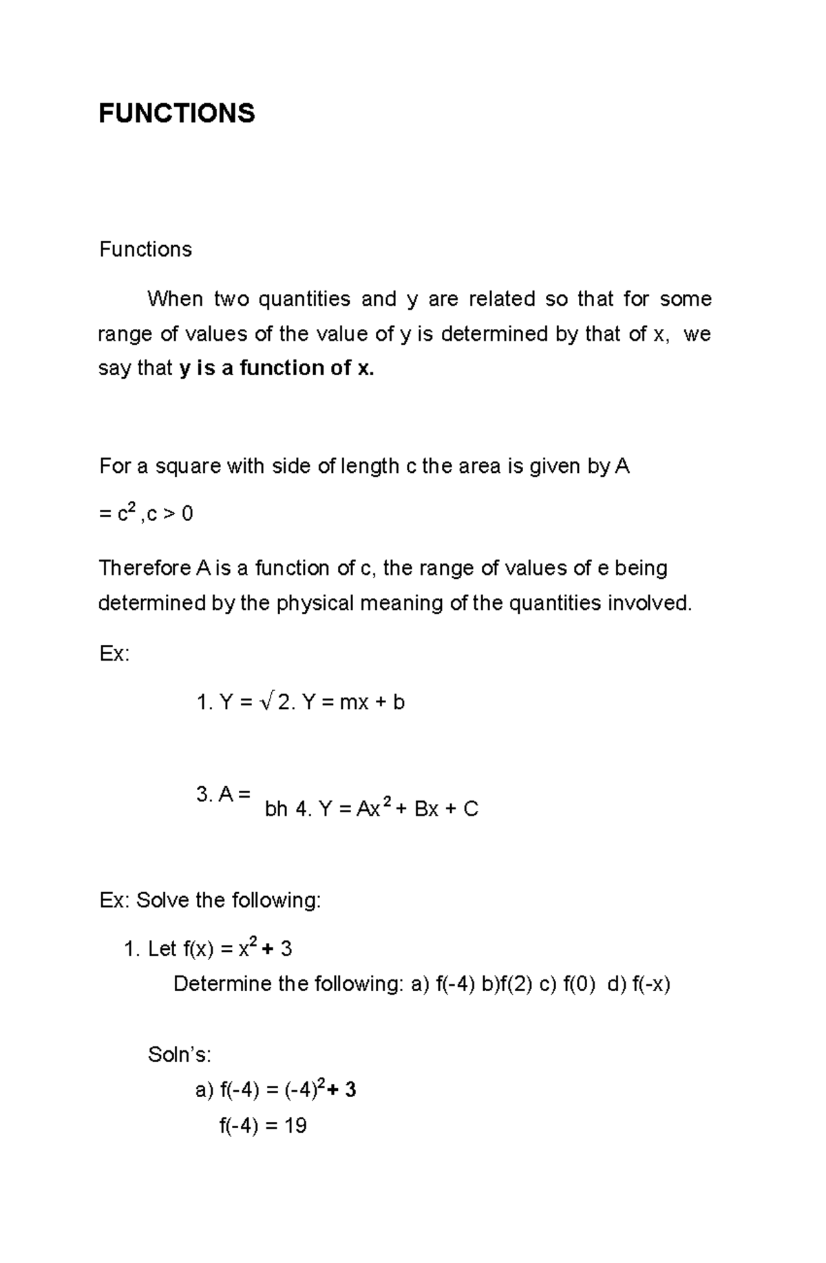 Functions - Mechanical Engineering Calculus - FUNCTIONS Functions When ...