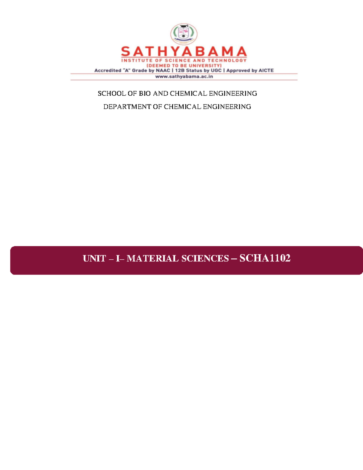 Fundamentals of material science - SCHOOL OF BIO AND CHEMICAL ...