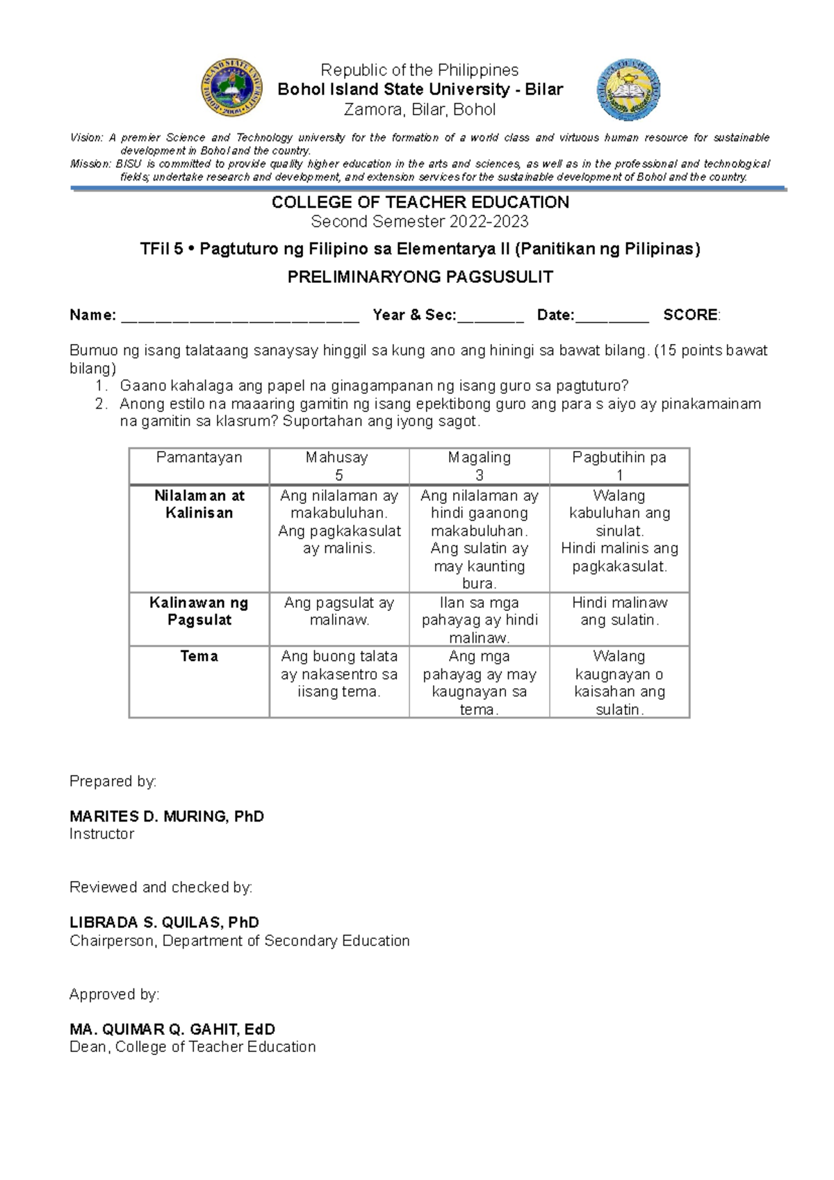 TFIl-5 - fff - Republic of the Philippines Bohol Island State ...