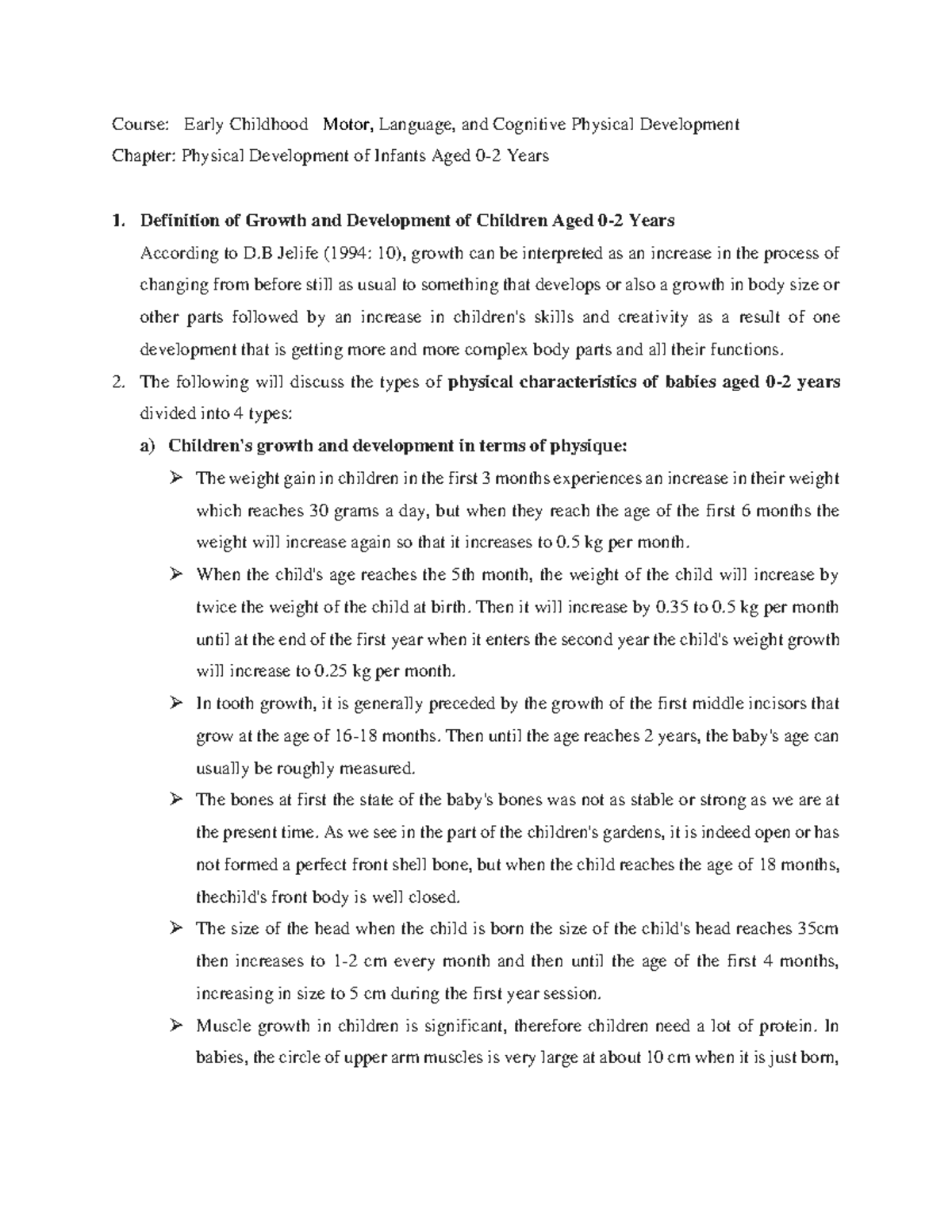 Physical Development of Infants Aged 0-2 Years - Course: Early ...