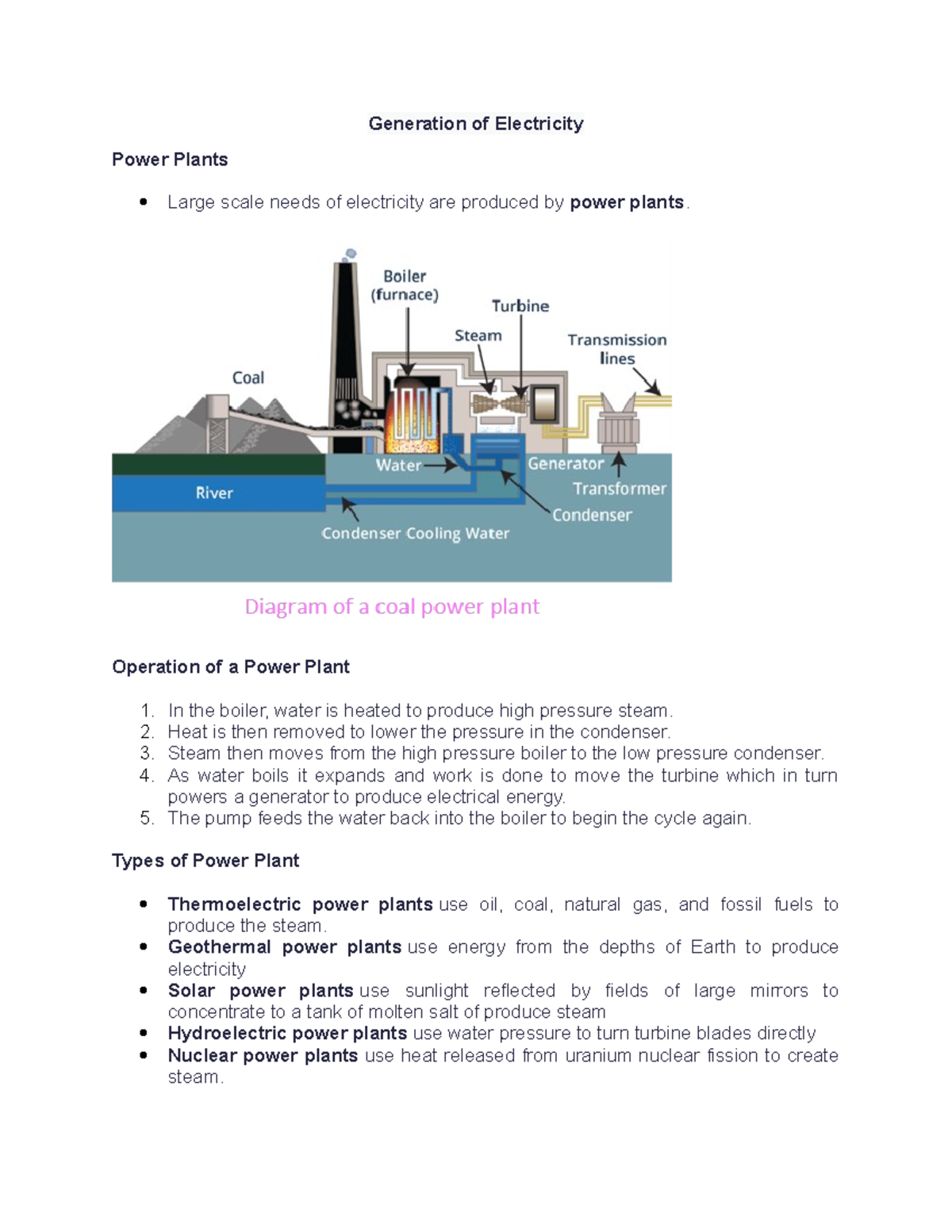 Generation of Electricity - Generation of Electricity Power Plants ...