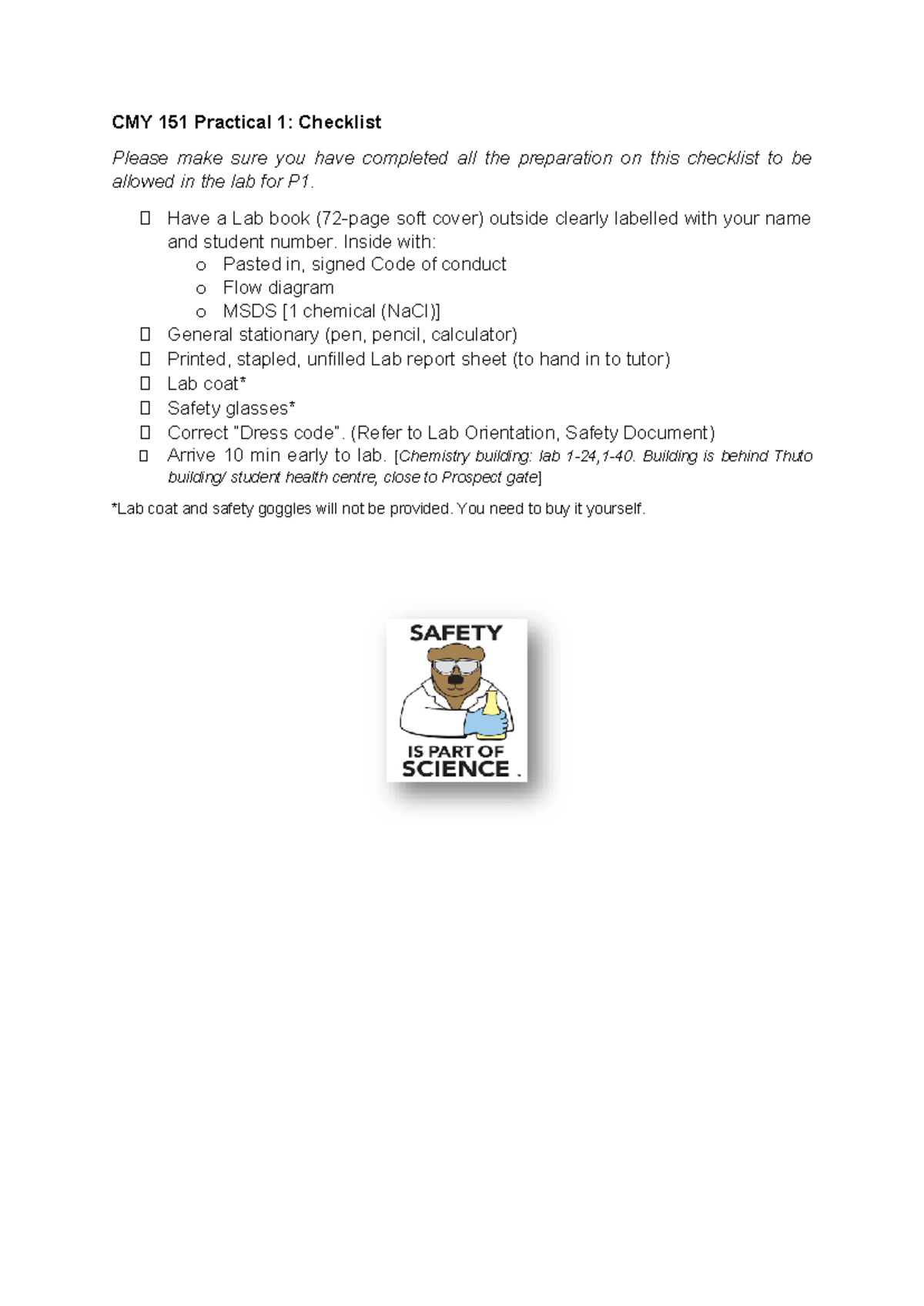 P1 Checklist - CMY 151 Practical 1: Checklist Please make sure you have ...