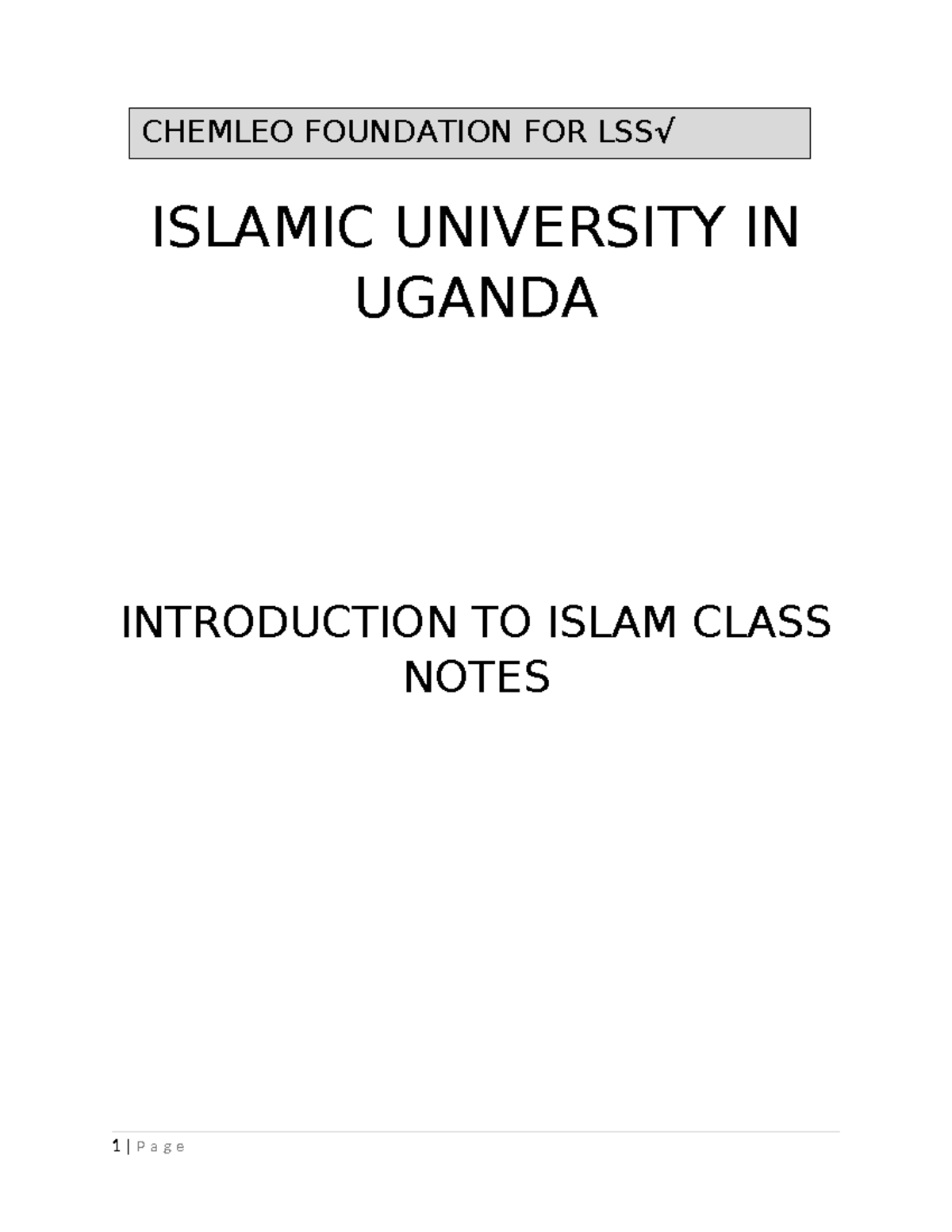 1863 introduction to islam - ISLAMIC UNIVERSITY IN UGANDA INTRODUCTION ...