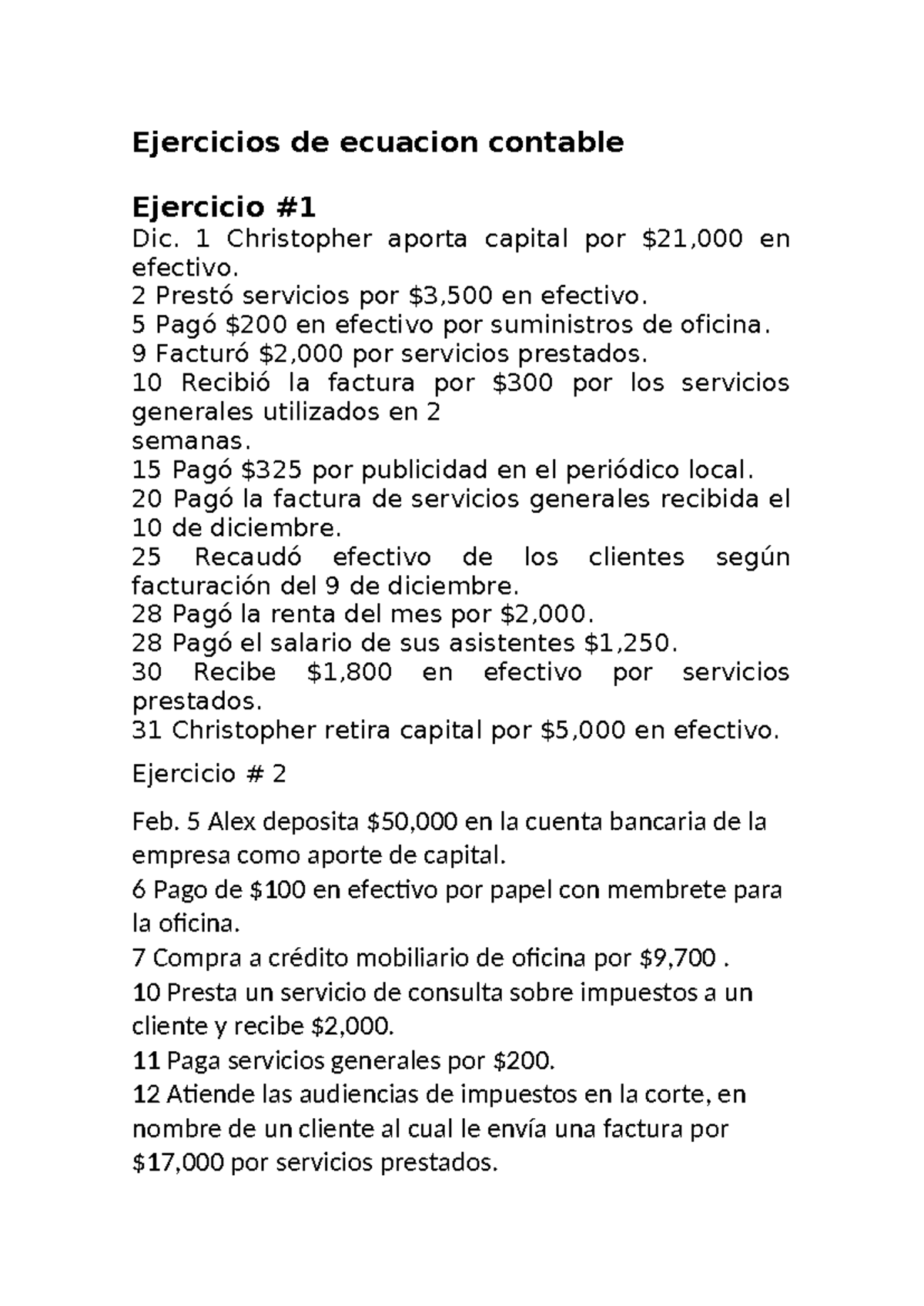 Ejercicio DE Ecuacion Contable # 1 - Ejercicios de ecuacion contable Ejercicio Dic. 1 ...