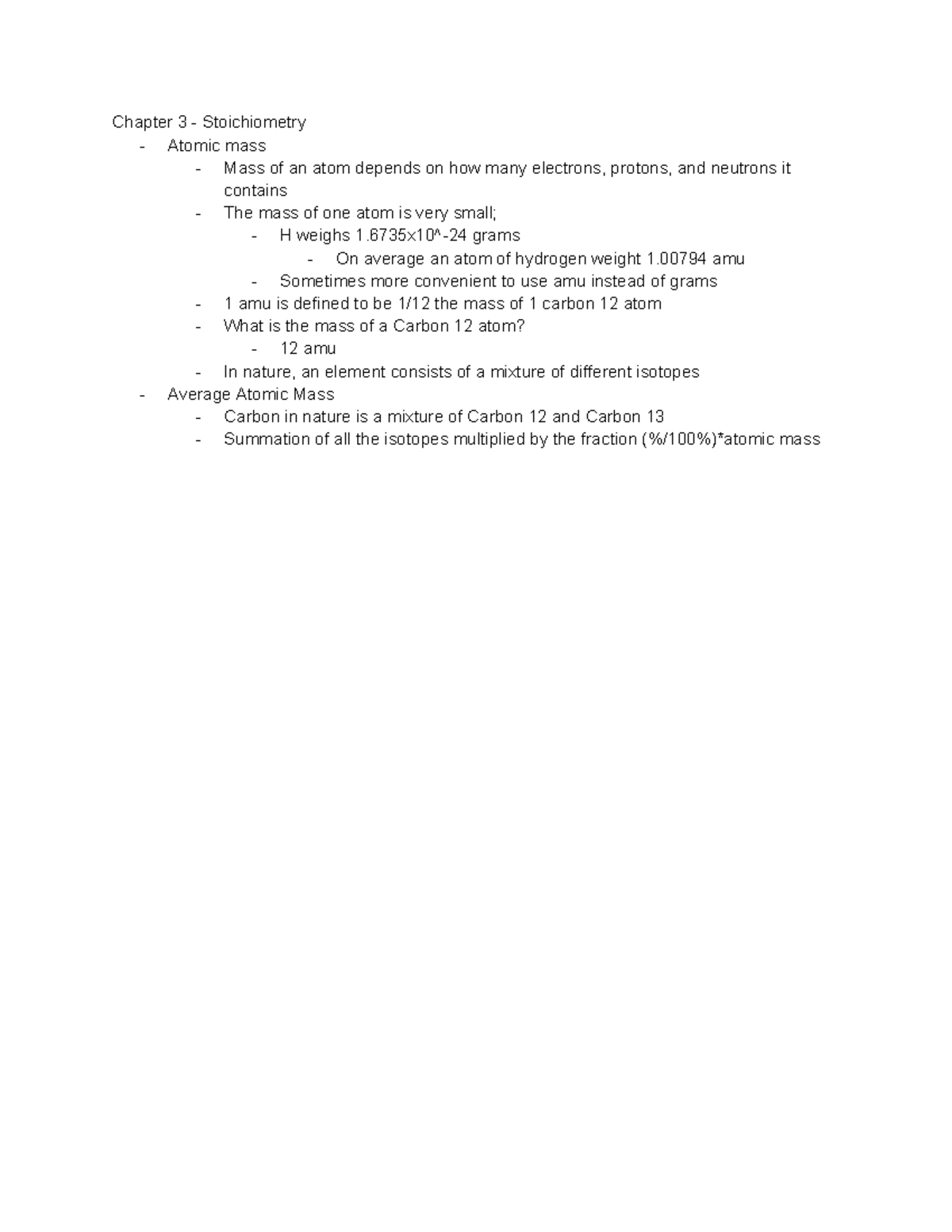 Chem Lec 4 Notes - introduction to basic chemistry and stoichometry ...