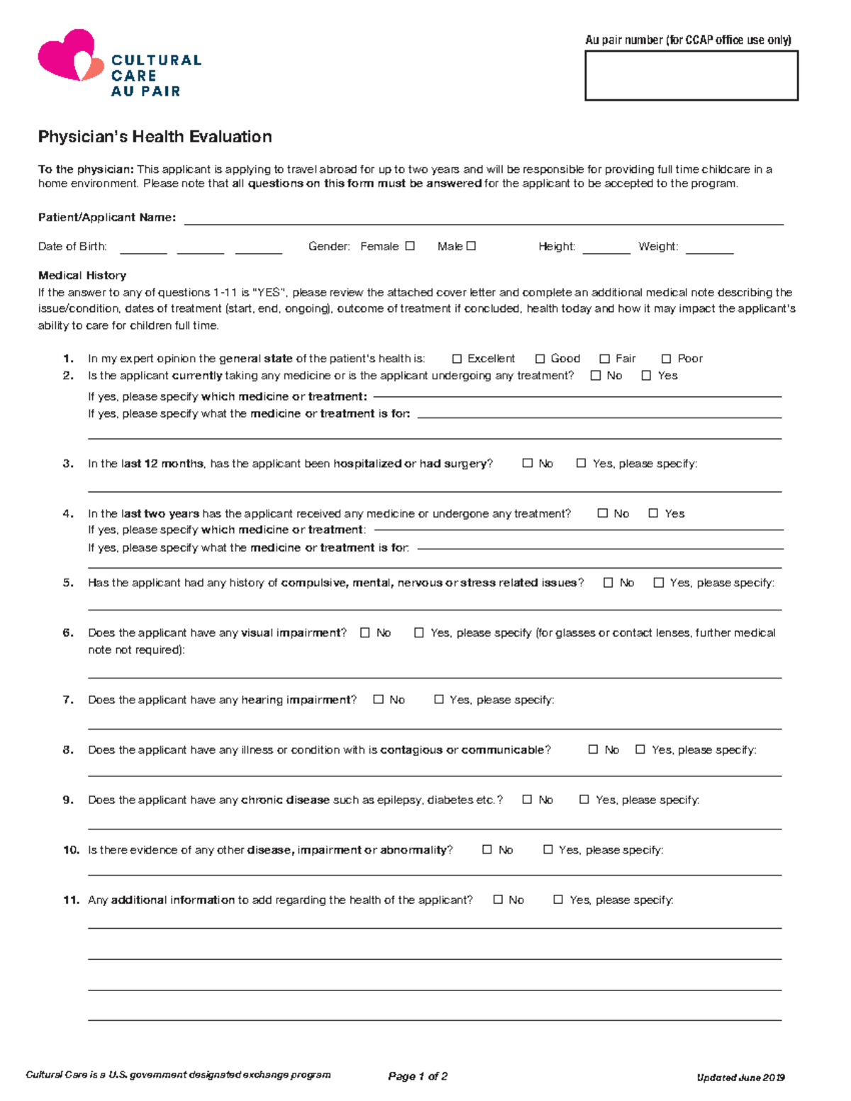 Physician s Health Evaluation form - Physician’s Health Evaluation To ...