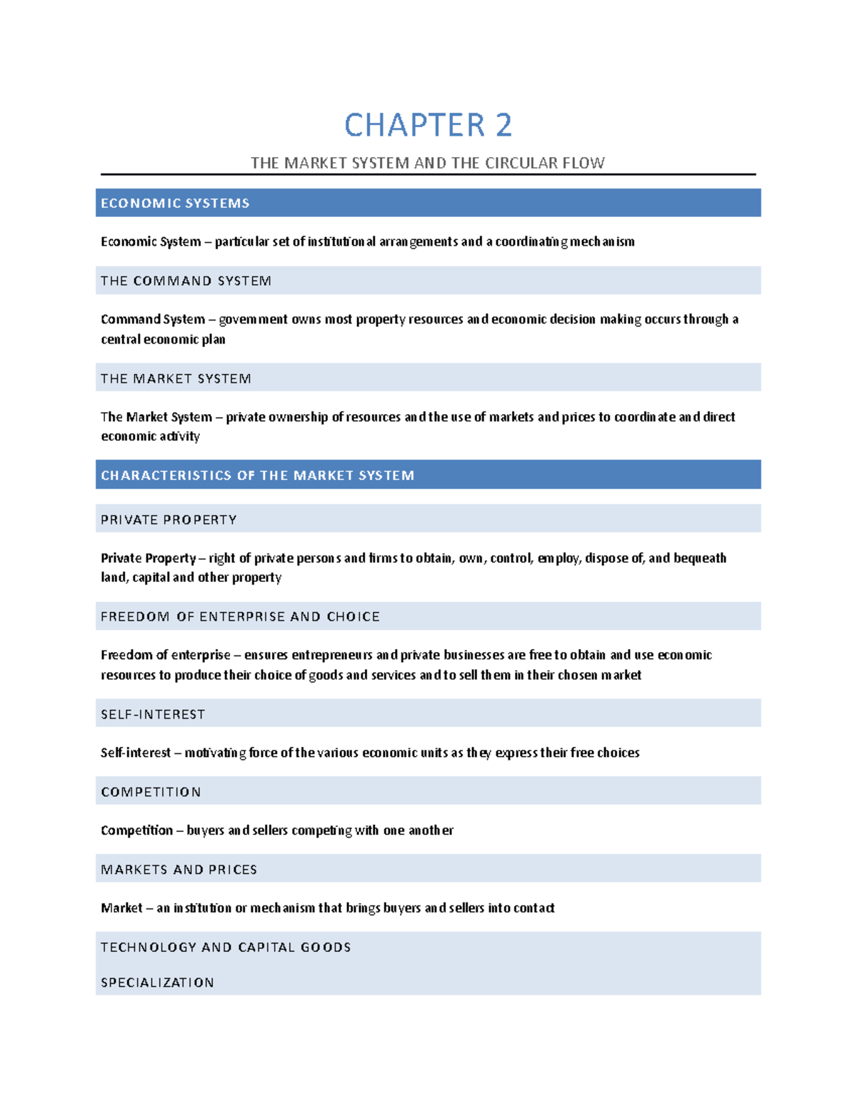 Chapter 2 - Lecture notes 2 - CHAPTER 2 THE MARKET SYSTEM AND THE ...
