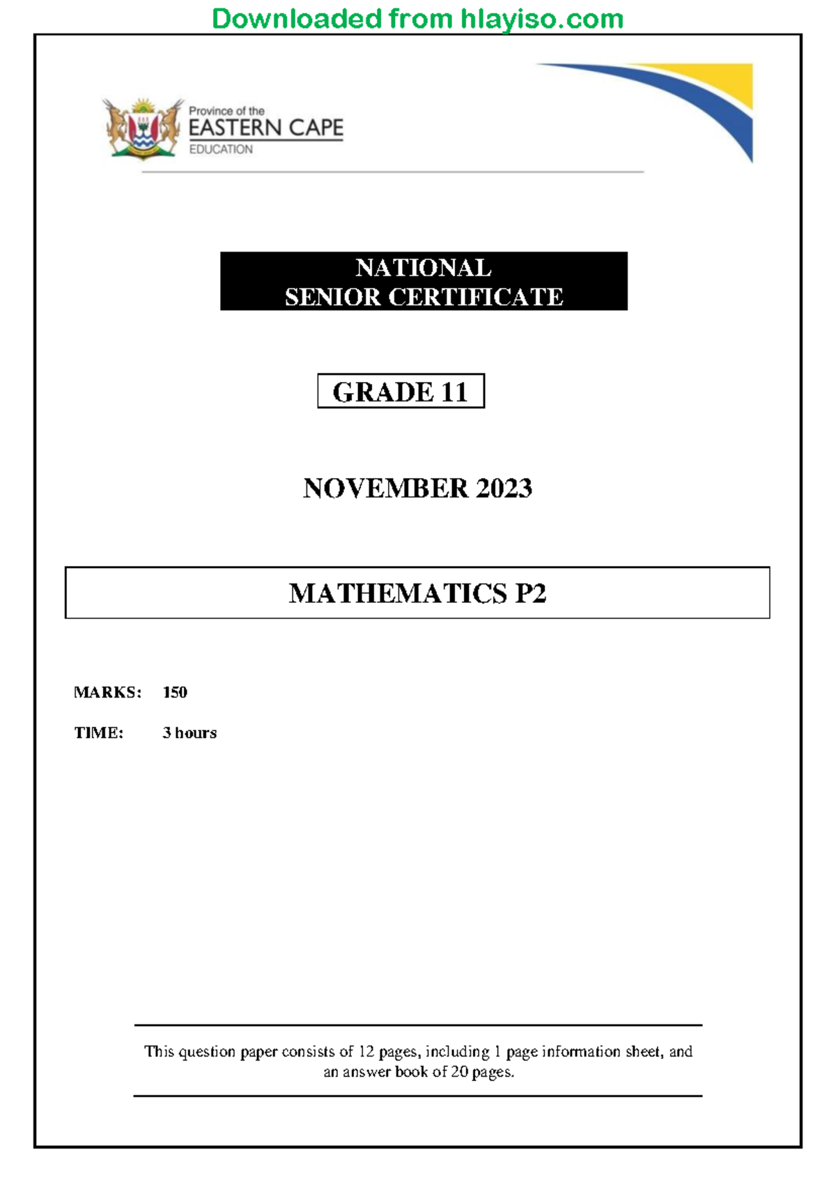 Maths P2 QP GR11 NOV 2023 English hlayiso - NATIONAL SENIOR CERTIFICATE ...