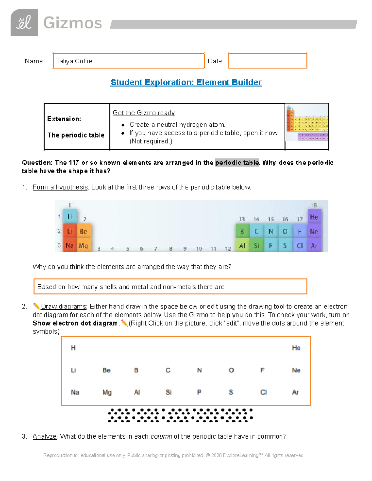 Copy of Module Eleven Lesson Two Assignment - Name: Taliya Coffie Date: Student Exploration ...