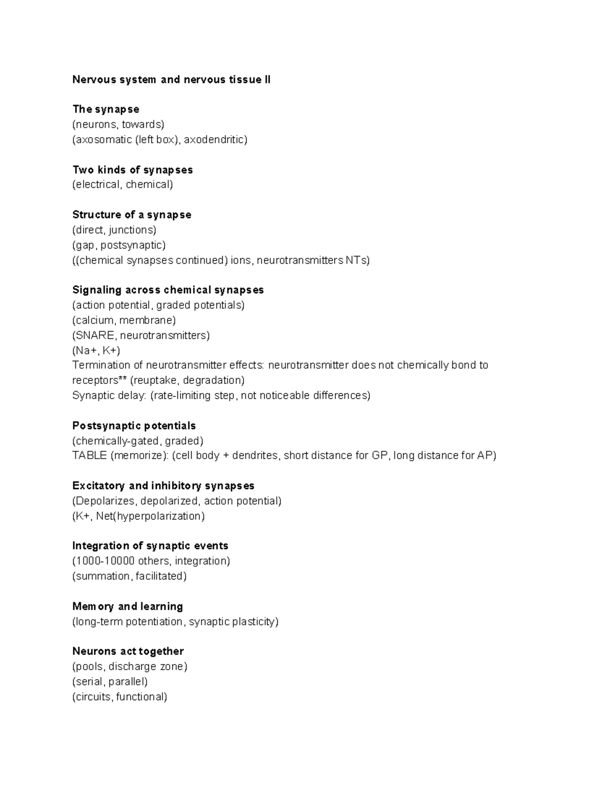 ANP sept 20 - lecture notes - Nervous system and nervous tissue II The ...