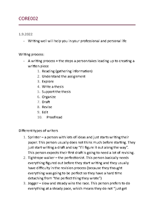 CORE Assignment Description Notes - CORE 002 - Studocu
