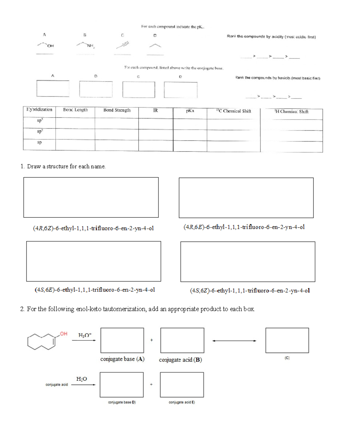 Week 1 Review - 1. Draw a structure for each name. 2. For the following ...